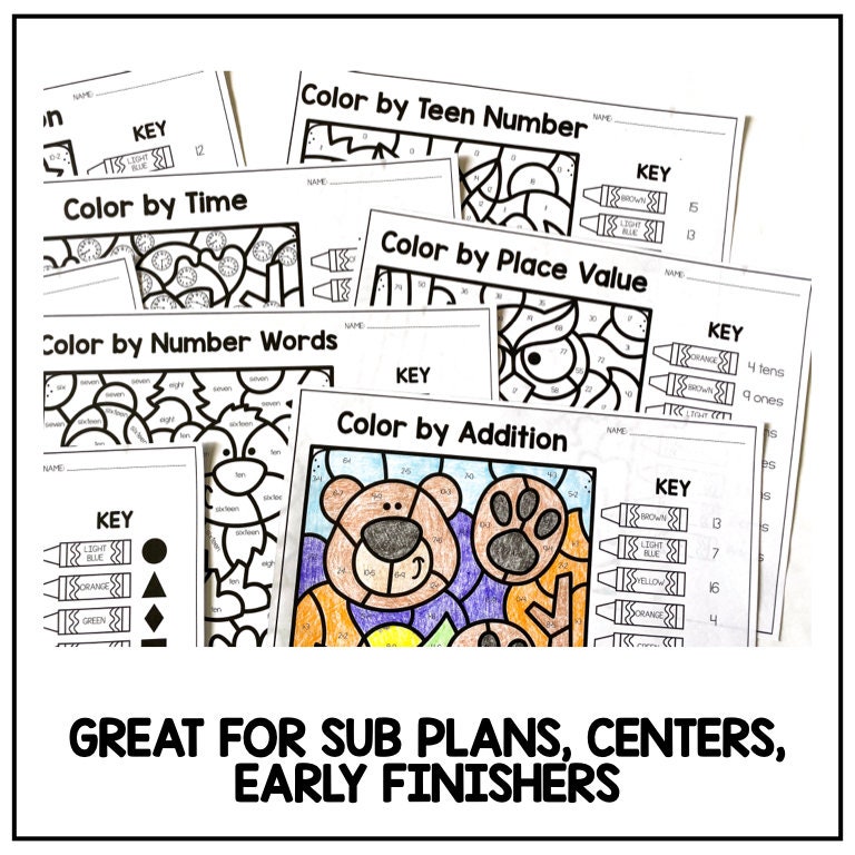 1st Grade Math Color by Code: Woodland Edition Addition Subtraction ...