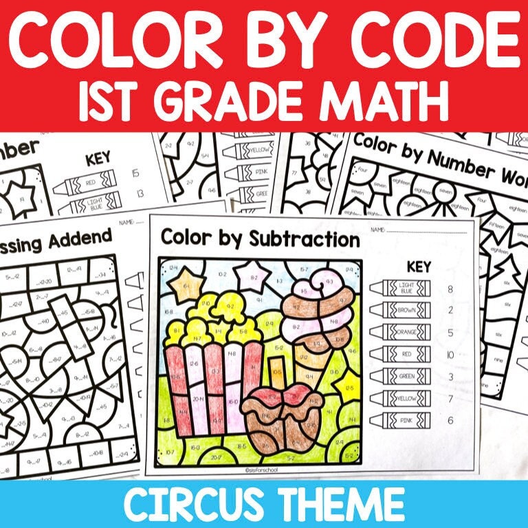 1st Grade Math Color by Code: Circus Edition Addition Subtraction ...