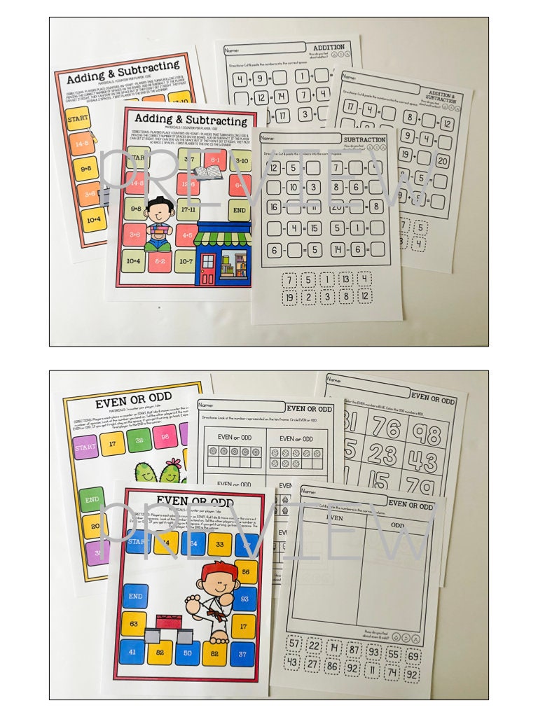 First Grade Math Board Games, 70 Pages Printable Math Games for Centers ...