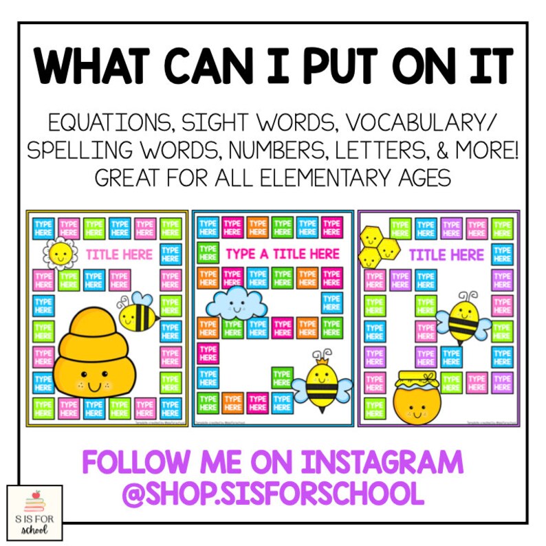 6 Editable Honey Bee Spring Summer Board Games Any Elementary Grade ...