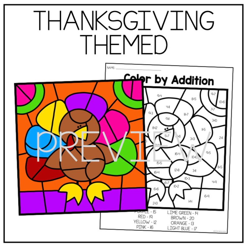Addition & Subtraction Color by Code: Thanksgiving Edition - Etsy