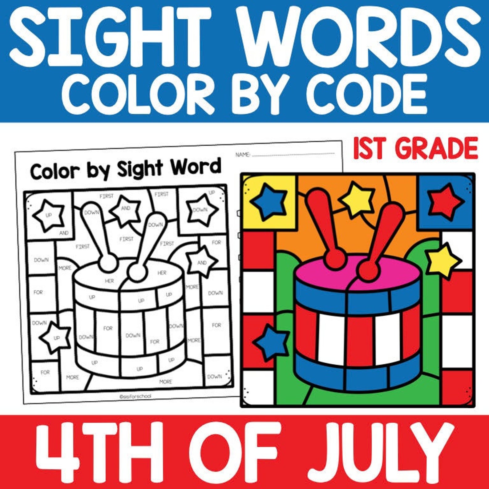 4th of July Sight Word Color by Code for First & Second Grade, No Prep ...