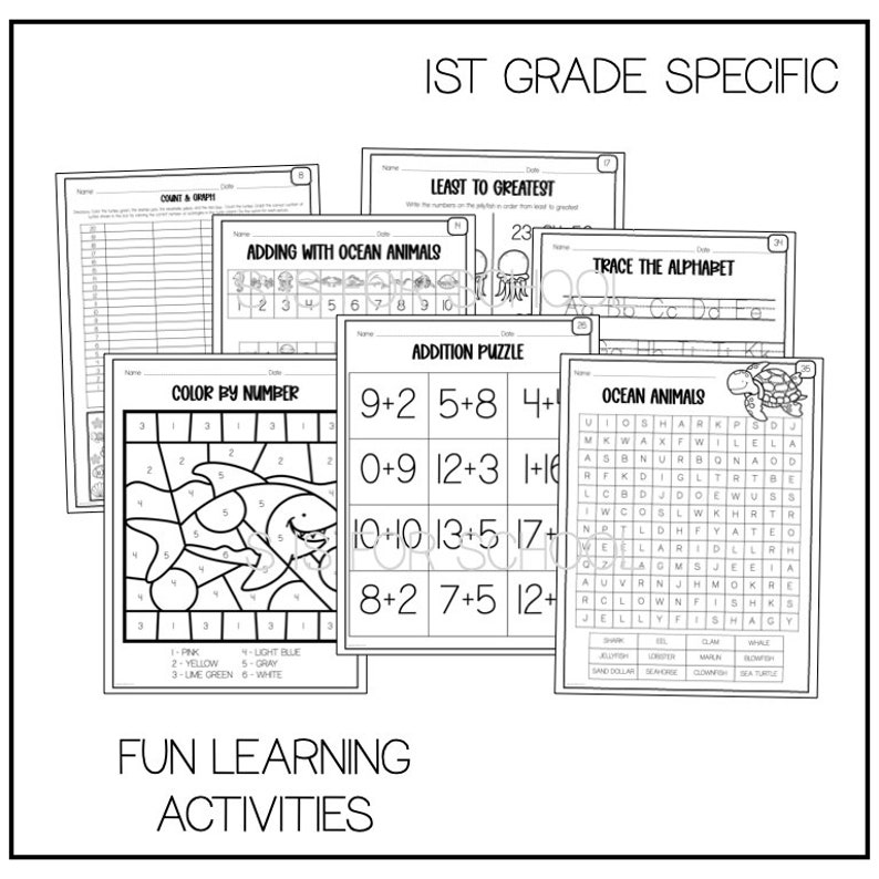 80 Page Summer Learning Activities for 1st Graders, Ocean Themed ...