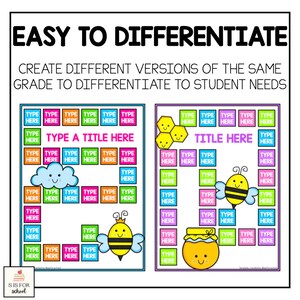 6 Editable Honey Bee Spring Summer Board Games Any Elementary Grade ...