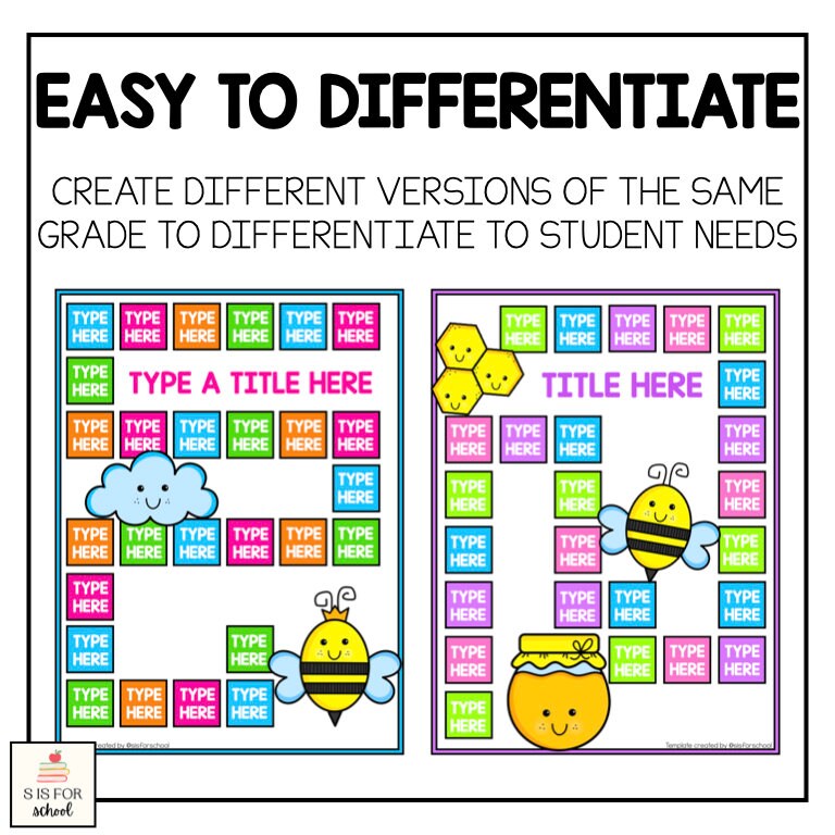 6 Editable Honey Bee Spring Summer Board Games Any Elementary Grade ...