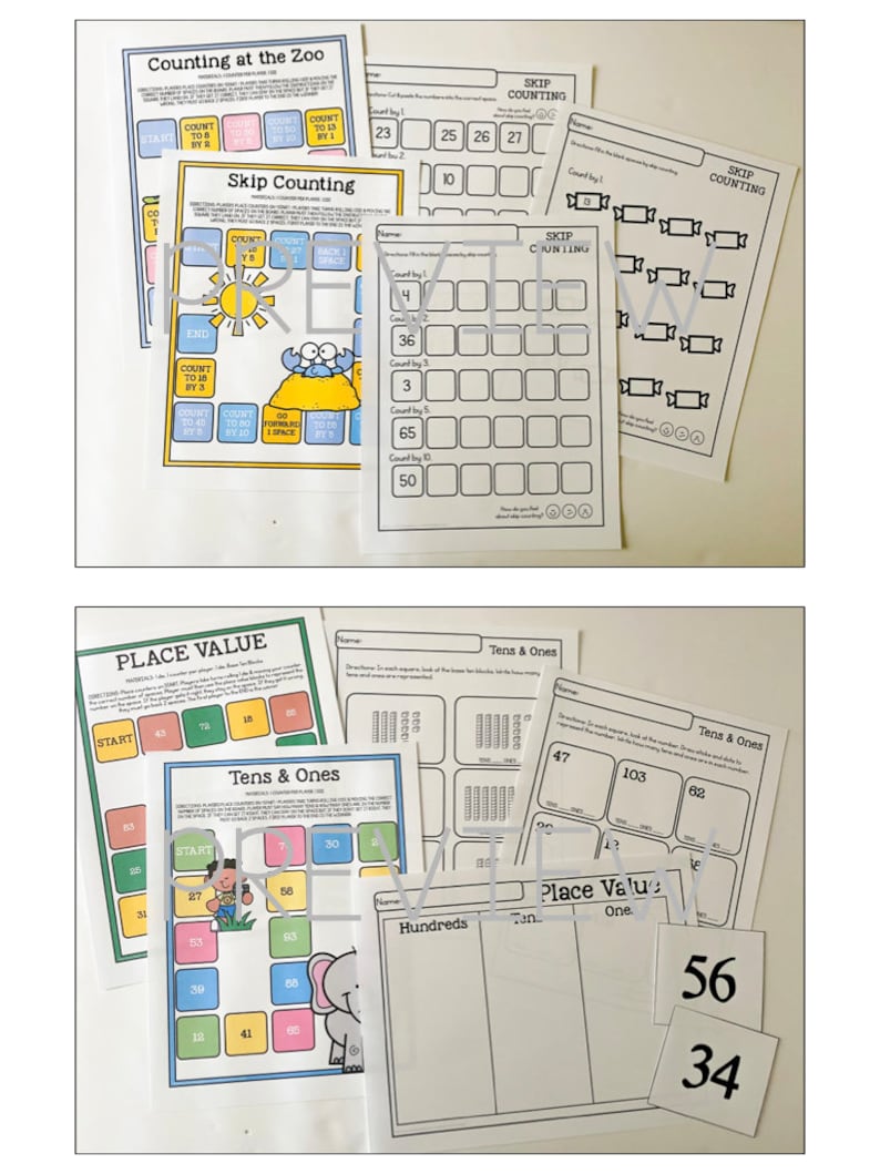 First Grade Math Board Games, 70 Pages Printable Math Games for Centers ...