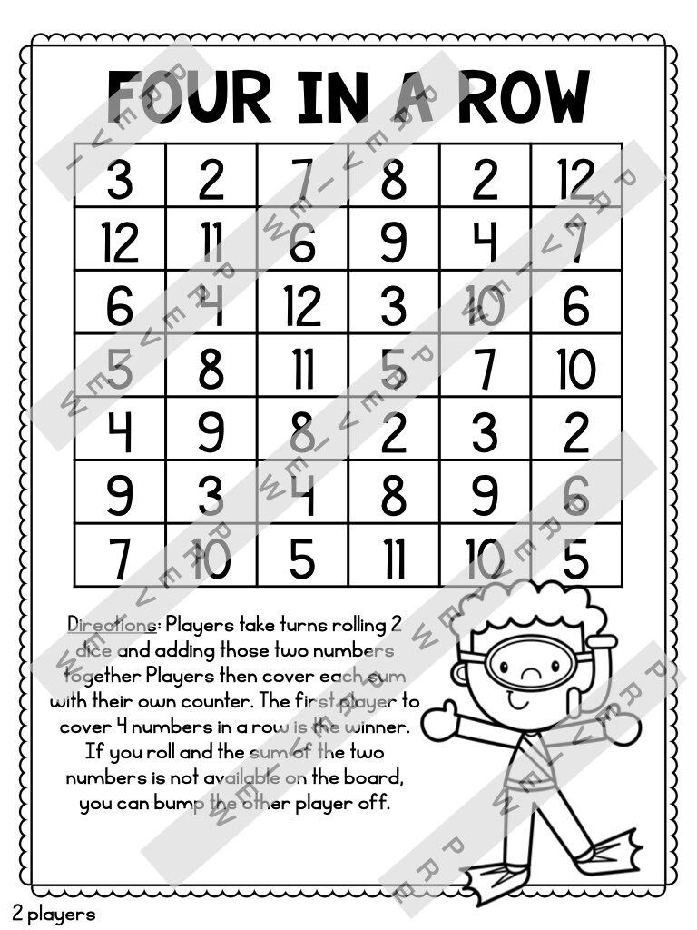 Single Digit Addition Board Games, Printable Math Games for Centers ...