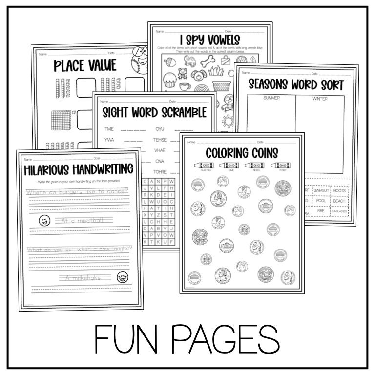 Early Finisher Worksheet Packet, Math & Literacy No Prep Pages, First ...