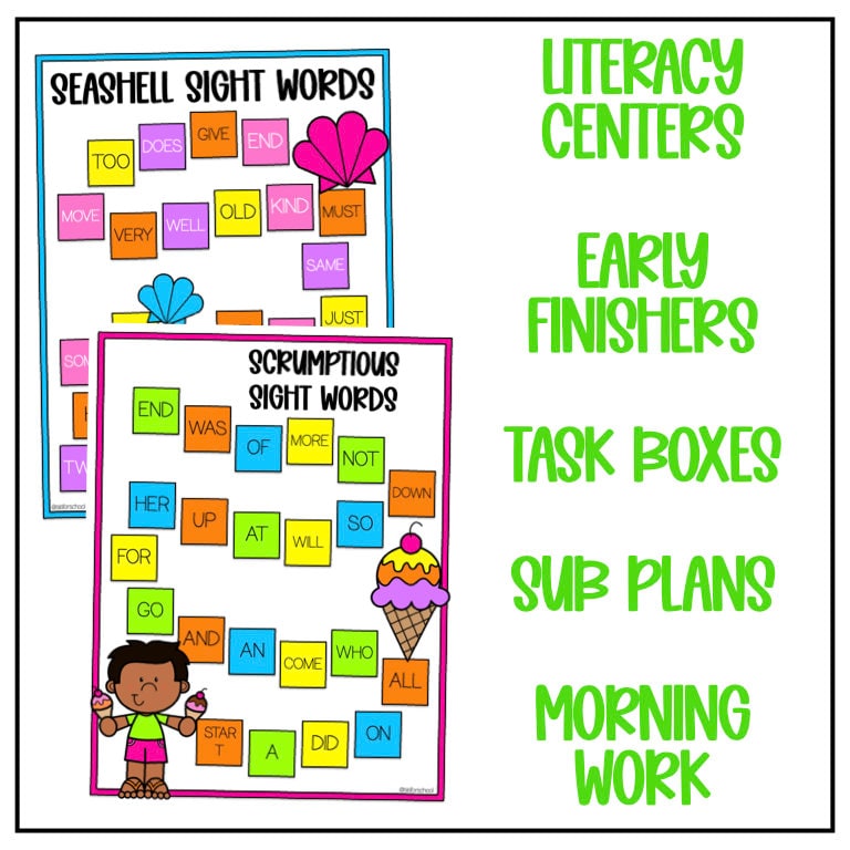 Summer Sight Word Board Games for Kids - Literacy Centers, 1st & 2nd ...