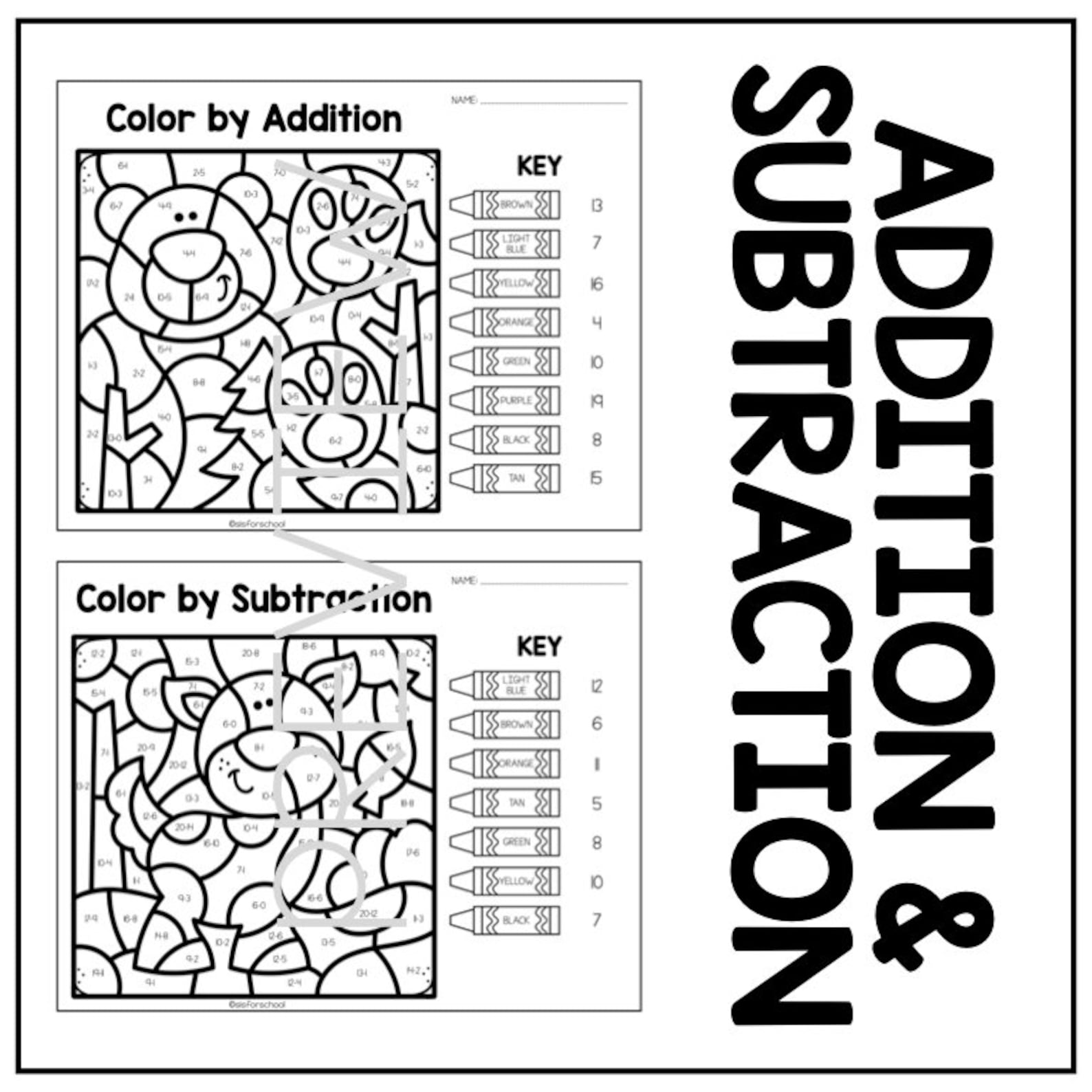 1st Grade Math Color by Code: Woodland Edition Addition Subtraction ...