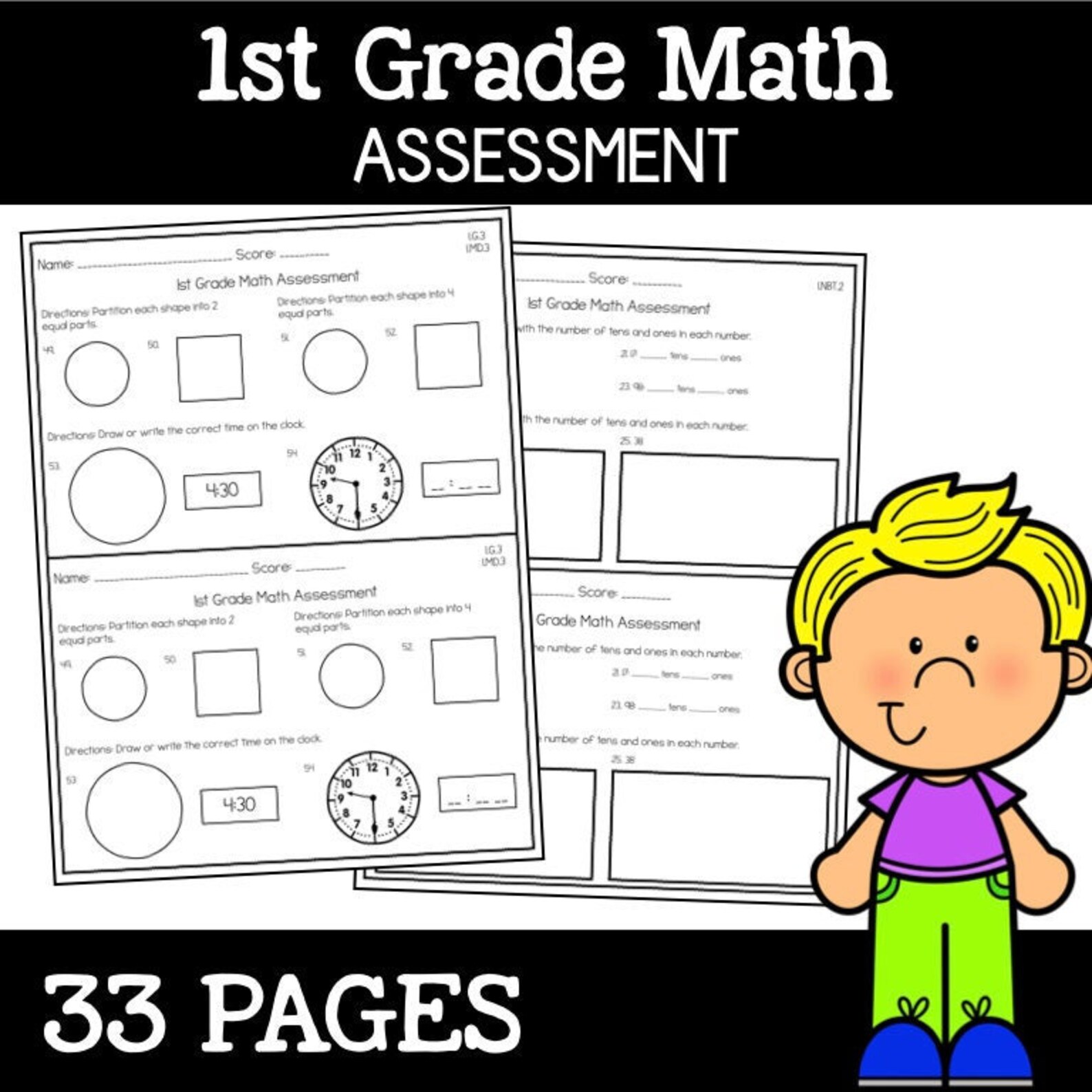 First Grade Common Core Math Assessments, 1st Grade Math Worksheets - Etsy