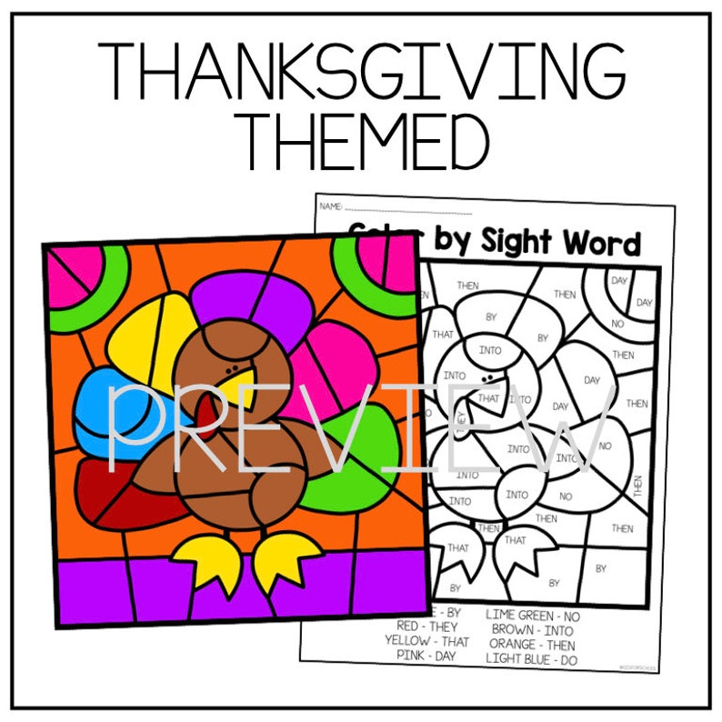 1st Grade Thanksgiving Sight Word Color by Code No Prep Sight - Etsy