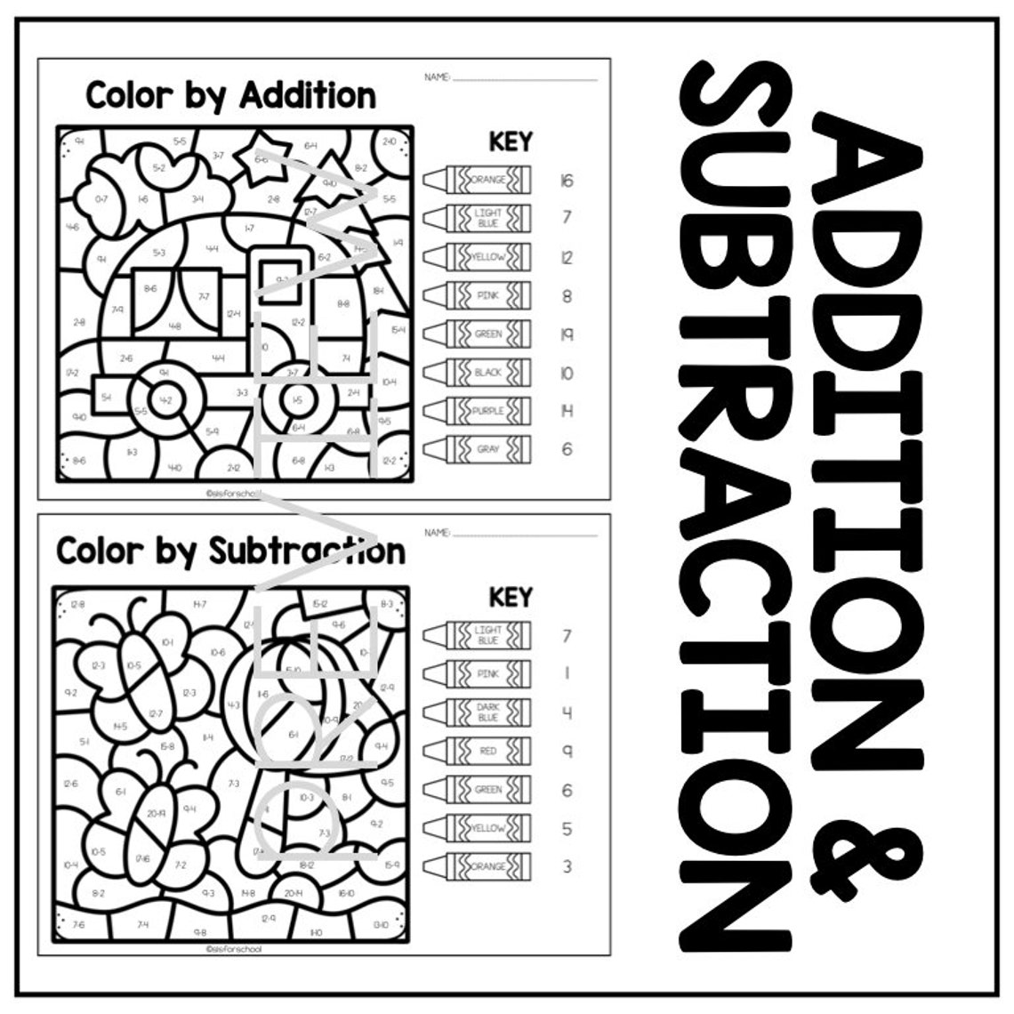 1st Grade Math Color by Code: Camping Edition Addition Subtraction ...