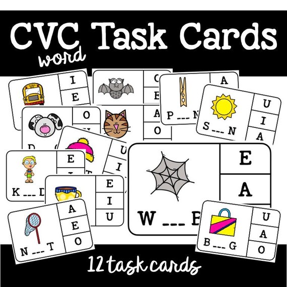 CVC Words Short Vowel Task Cards for Literacy Centers 4x6 - Etsy