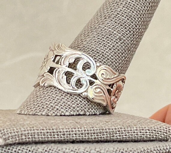 Vintage Solid Sterling Silver Danish Spoon Ring - Gem
