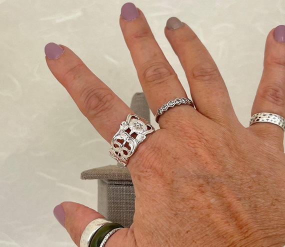 Vintage Solid Sterling Silver Danish Spoon Ring - Gem