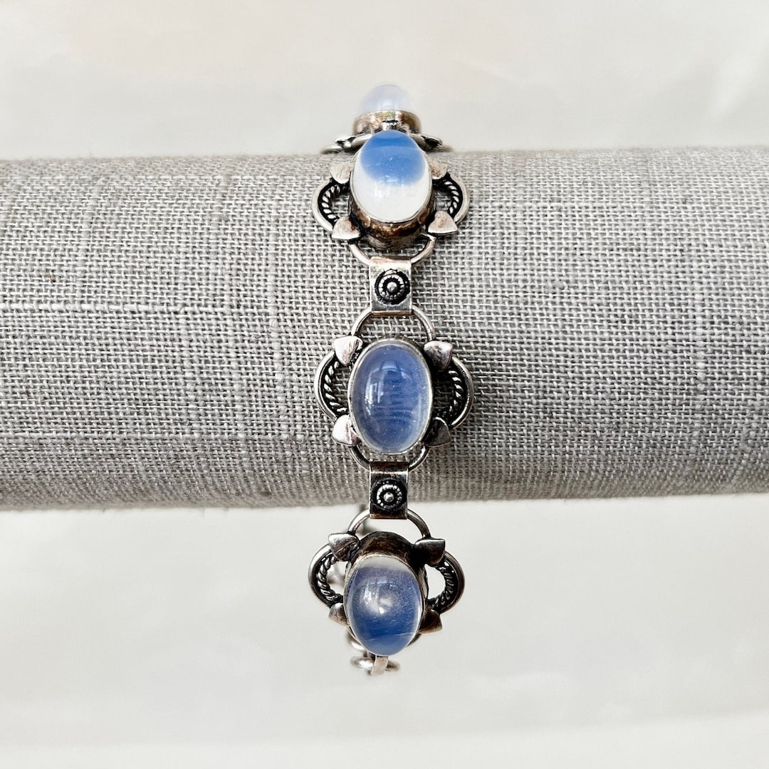 Vintage Sterling Silver Moonstone Panel Bracelet - Etsy