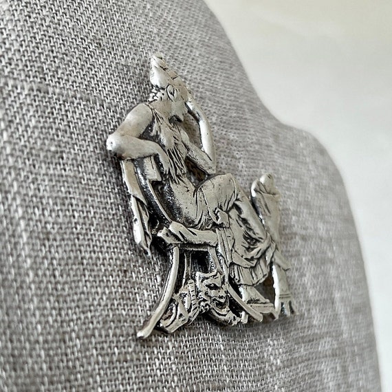 Antique Sterling Silver Figural Lady Brooch - Gem