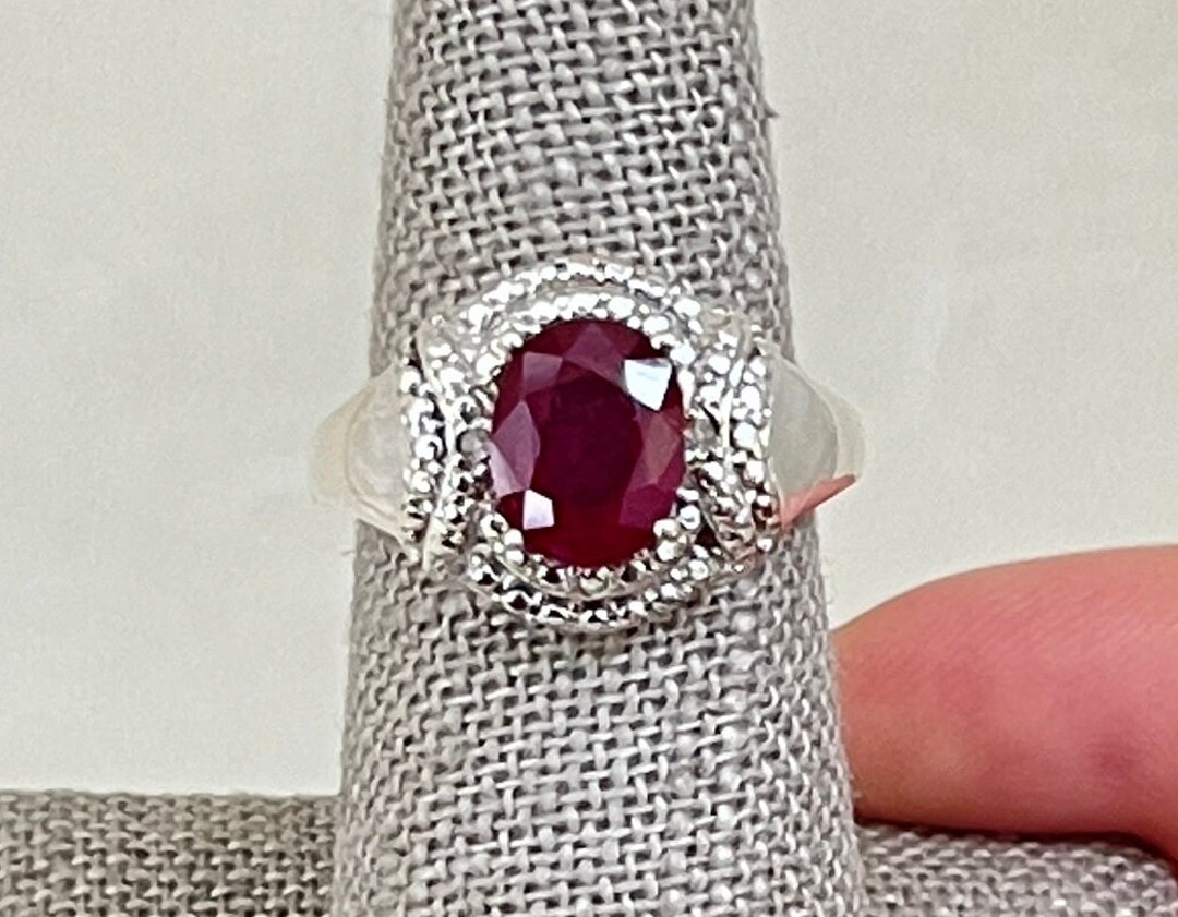 Sterling Silver Ruby and Diamond Ring - Etsy