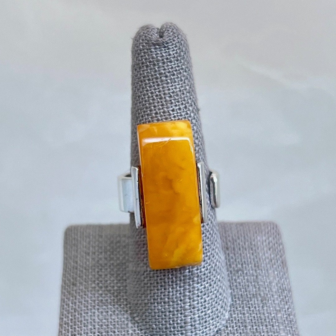 Sterling Silver Modernist Egg Yolk Amber Statement Ring - Etsy