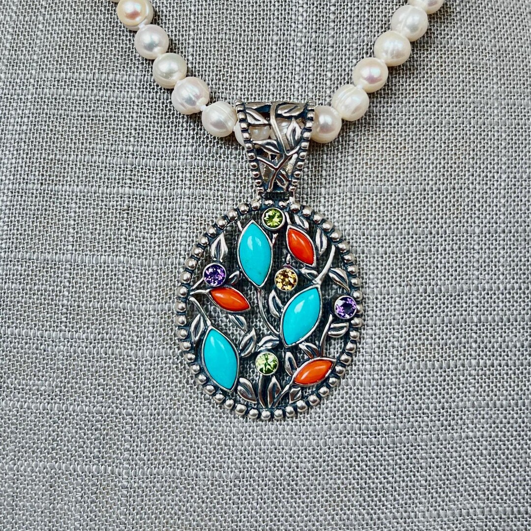 Vintage Sterling Silver Southwest Style Signed Multi-gemstone Floral ...