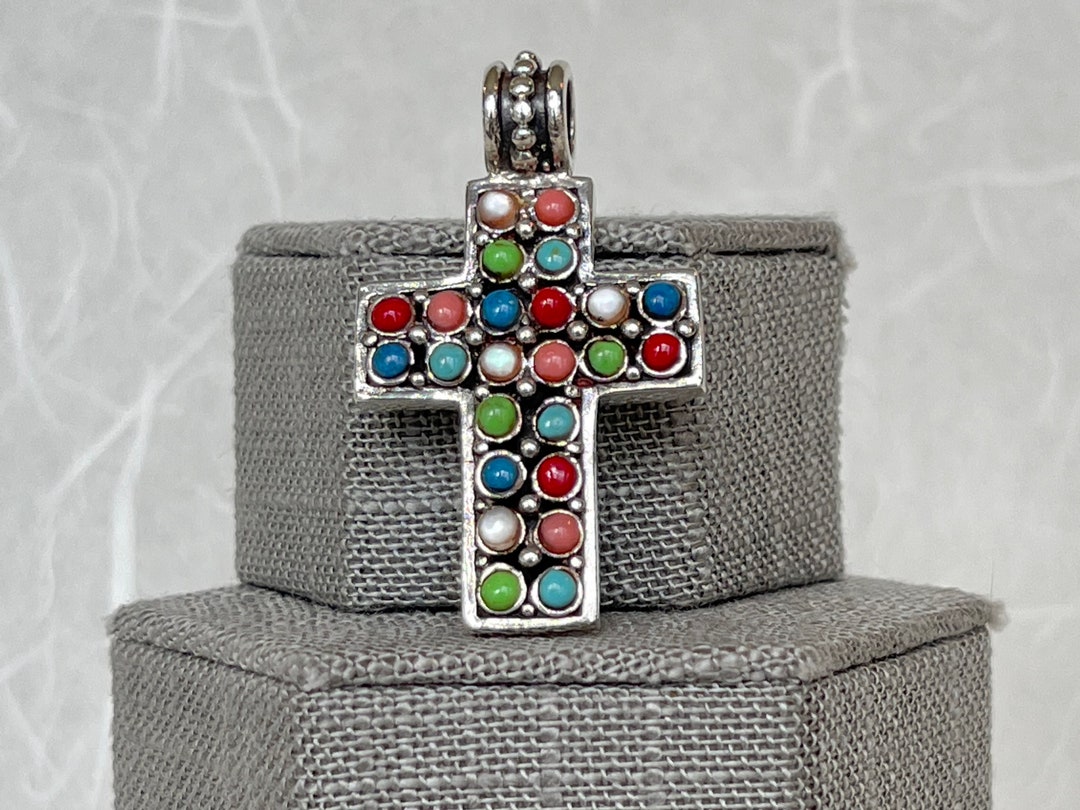 Sterling Silver Multi Gemstone Cross Pendant - Etsy