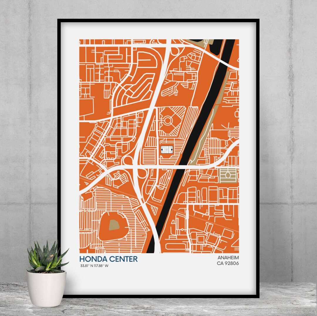 Anaheim Ducks Stadium Map Print - Team Colours - NHL Stadium Art Map ...