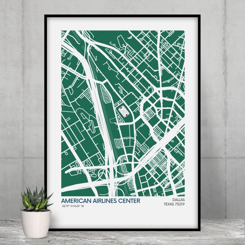 Dallas Stars Stadium Map Print - Team Colours - NHL Stadium Art Map ...