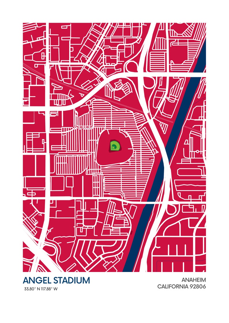 Los Angeles Angels Stadium Map Print Team Colours Baseball | Etsy