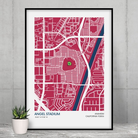 Los Angeles Angels Stadium Map Print Team Colours Baseball | Etsy