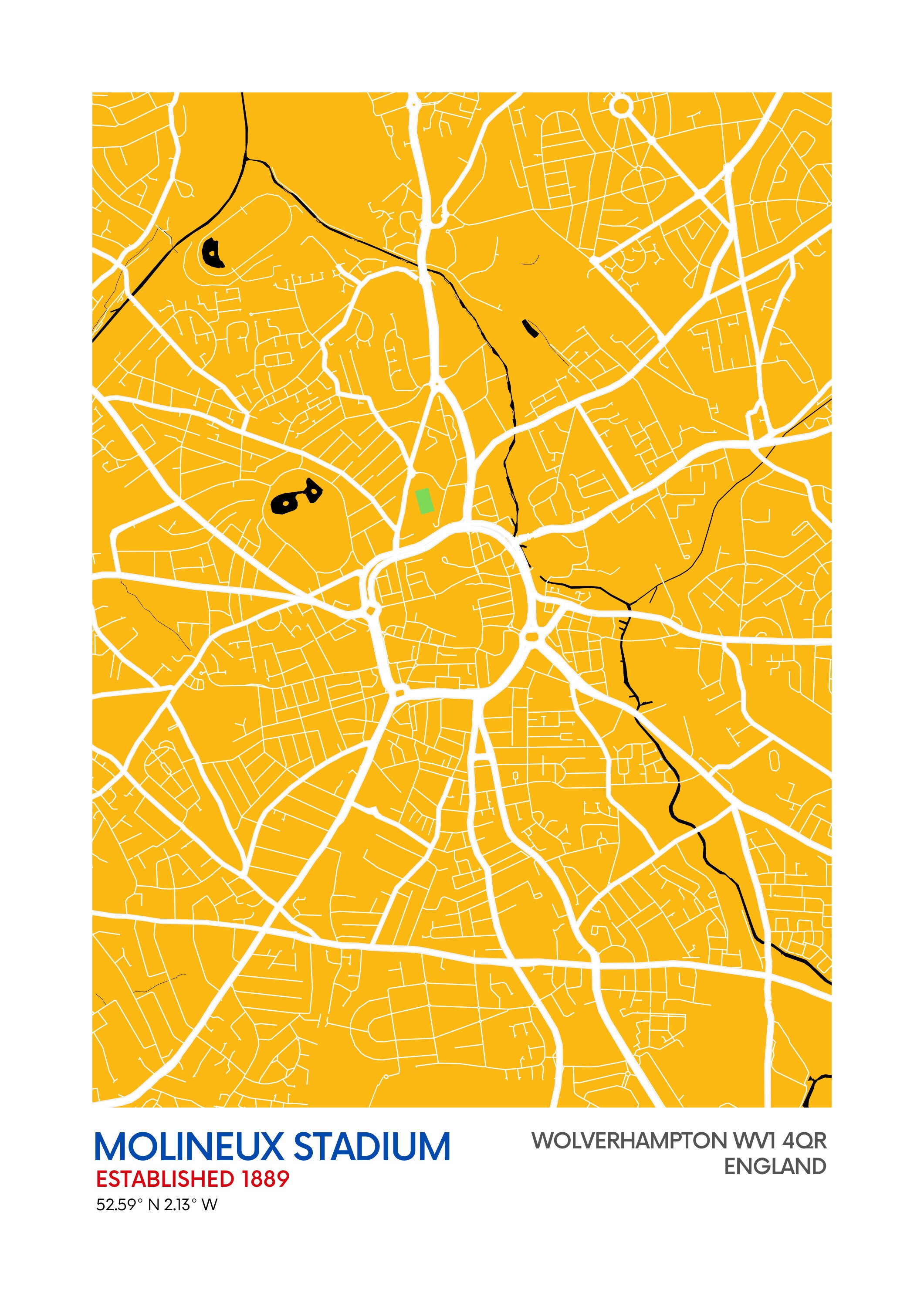 Wolverhampton Wanderers Stadium Map Print Club Colours | Etsy