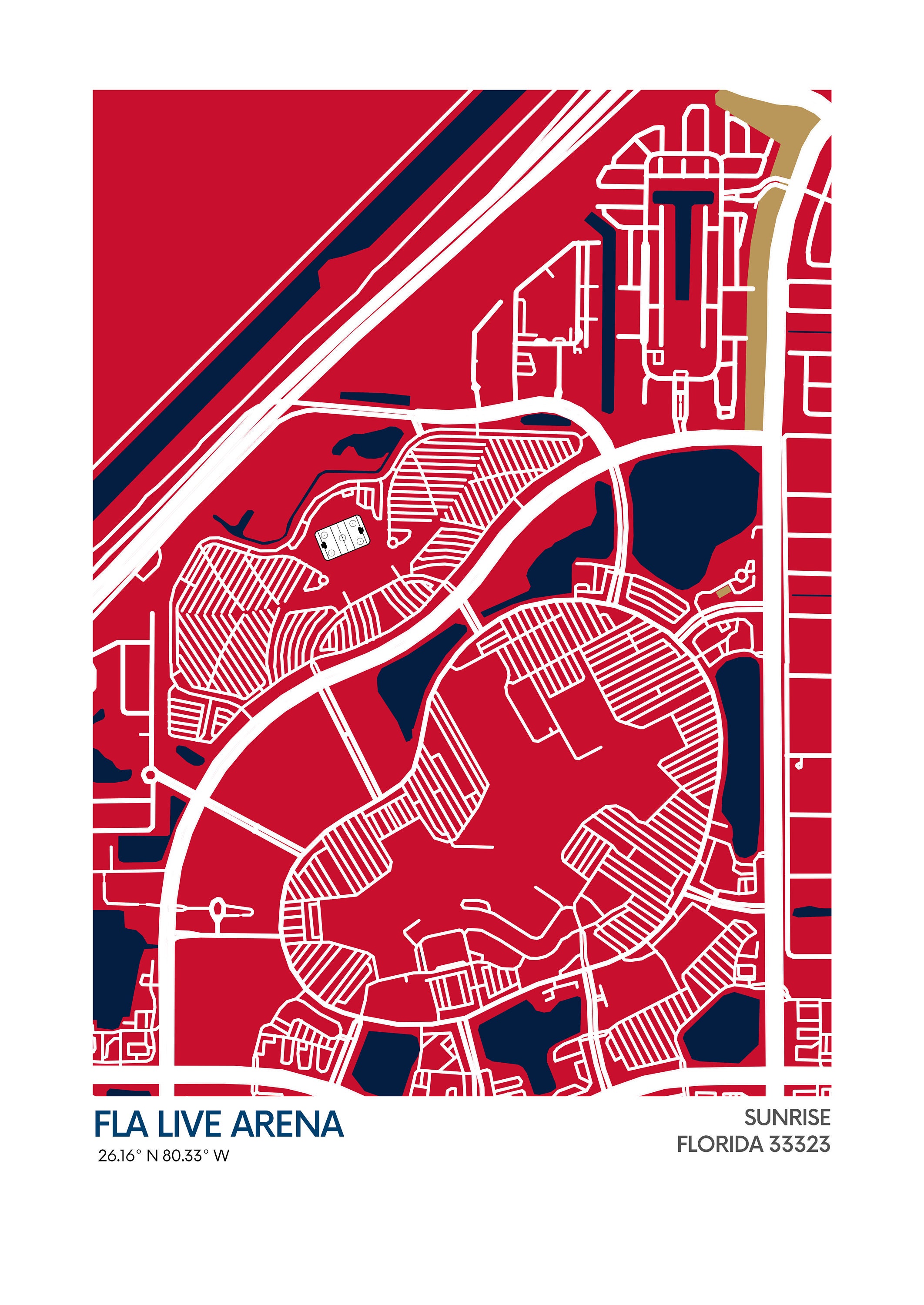 Florida Panthers Stadium Map Print - Team Colours - NHL Stadium Art Map ...