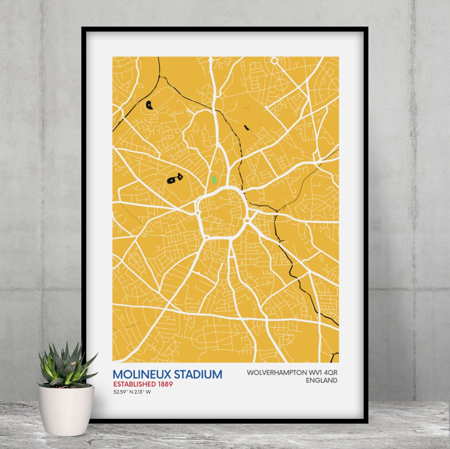 Wolverhampton Wanderers Stadium Map Print Club Colours | Etsy