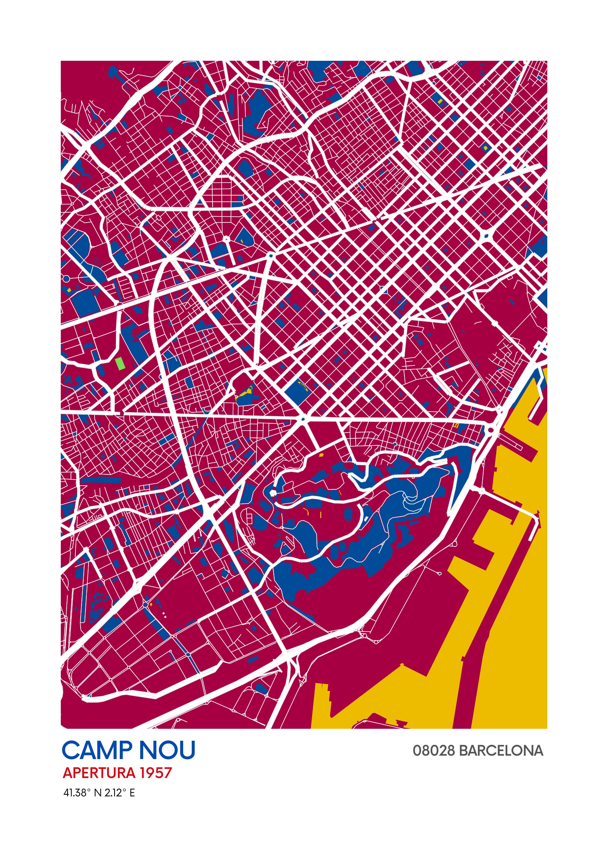 FC Barcelona Stadium Map Print Club Colours Football Stadium Art Map ...