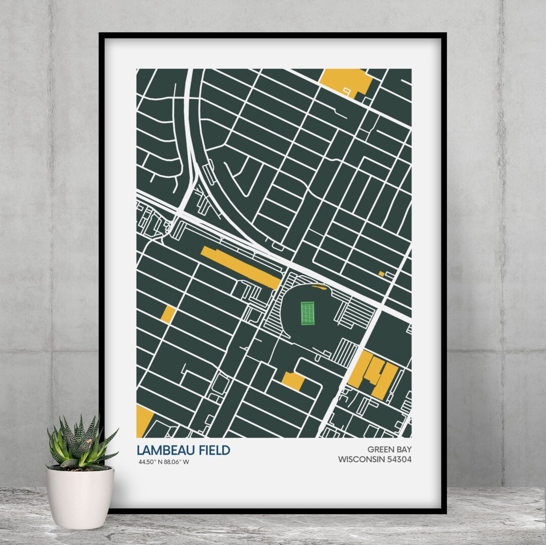 Green Bay Packers Stadium Map Print Team Colours NFL Stadium Art Map ...