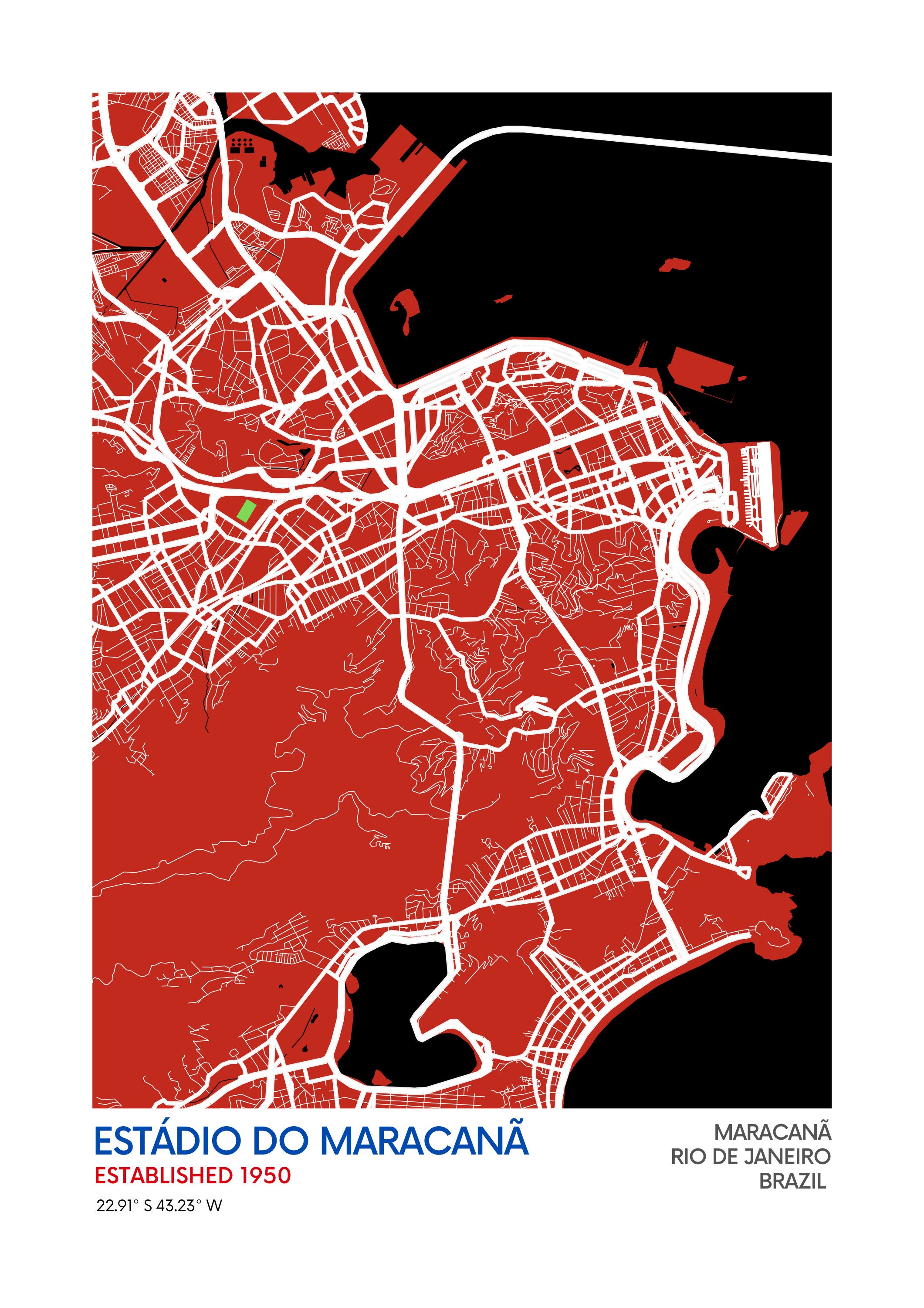 Flamengo Stadium Map Print Club Colours Football Stadium Art Map Museum ...