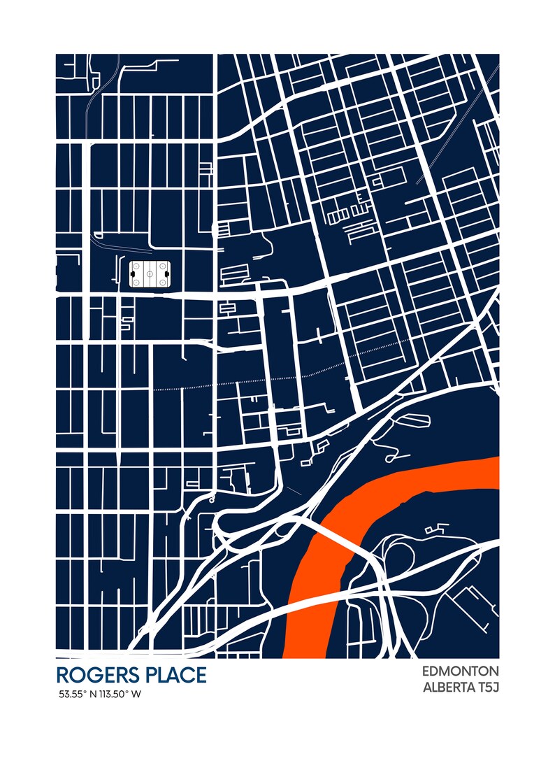 Edmonton Oilers Stadium Map Print Team Colours NHL Stadium Art Map ...