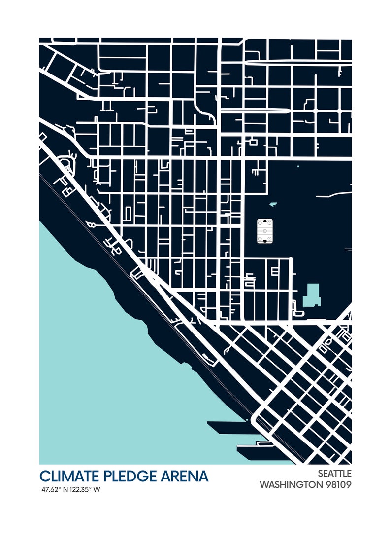 Seattle Kraken Stadium Map Print - Team Colours - NHL Stadium Art Map ...