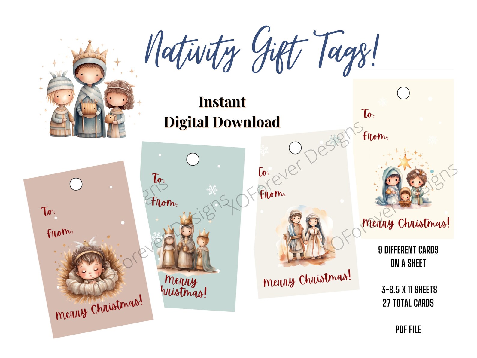 Nativity Gift Tags, Printable Gift Tags, Religious Gift Tags, Holiday ...