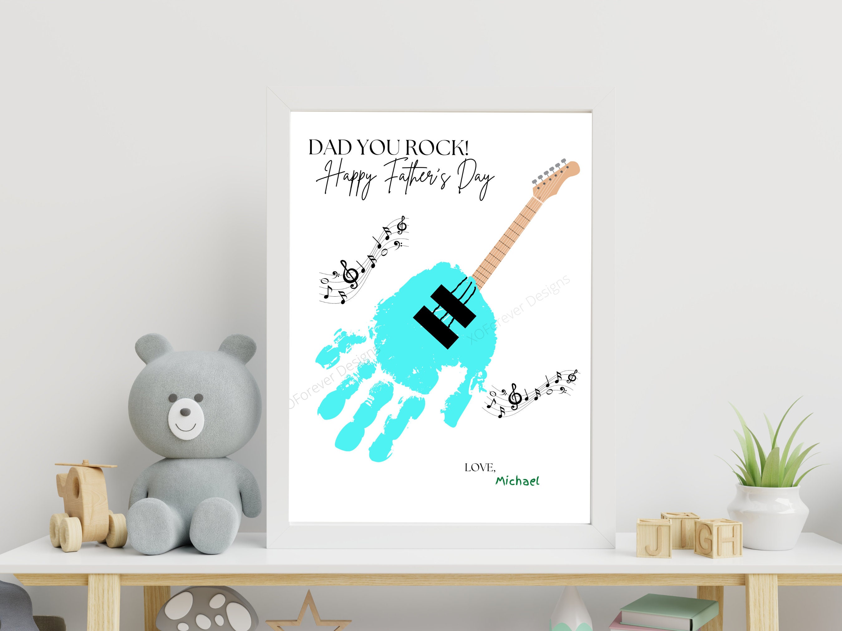 Fathers Day Handprint Guitar | My Dad Rocks | Father's Day Keepsake ...