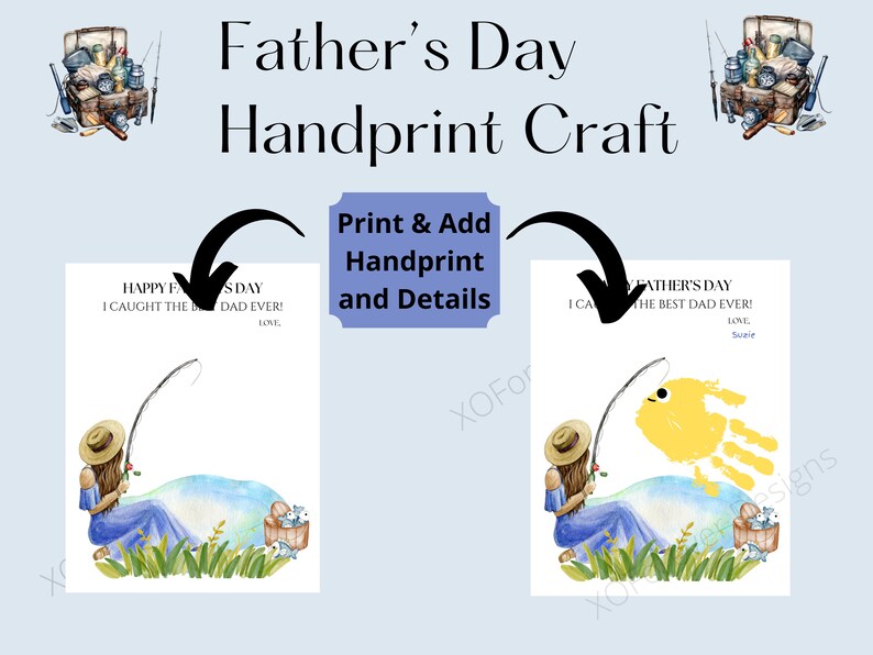 Father's Day Handprint Daughter | Fathers Day Handprint Fishing | Dad ...
