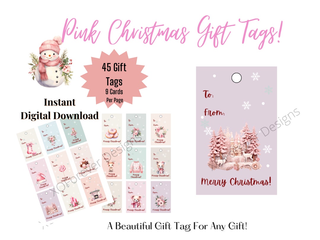 Pink Christmas Tags, Printable Gift Tags, Pink Christmas, Holiday Gift ...