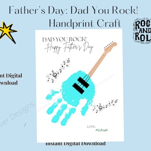 Fathers Day Handprint Guitar | My Dad Rocks | Father's Day Keepsake ...