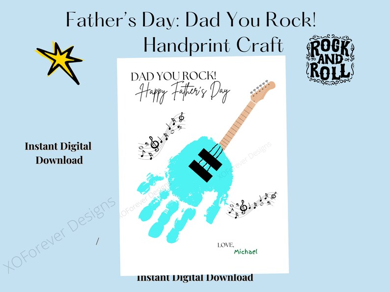 Fathers Day Handprint Guitar | My Dad Rocks | Father's Day Keepsake ...