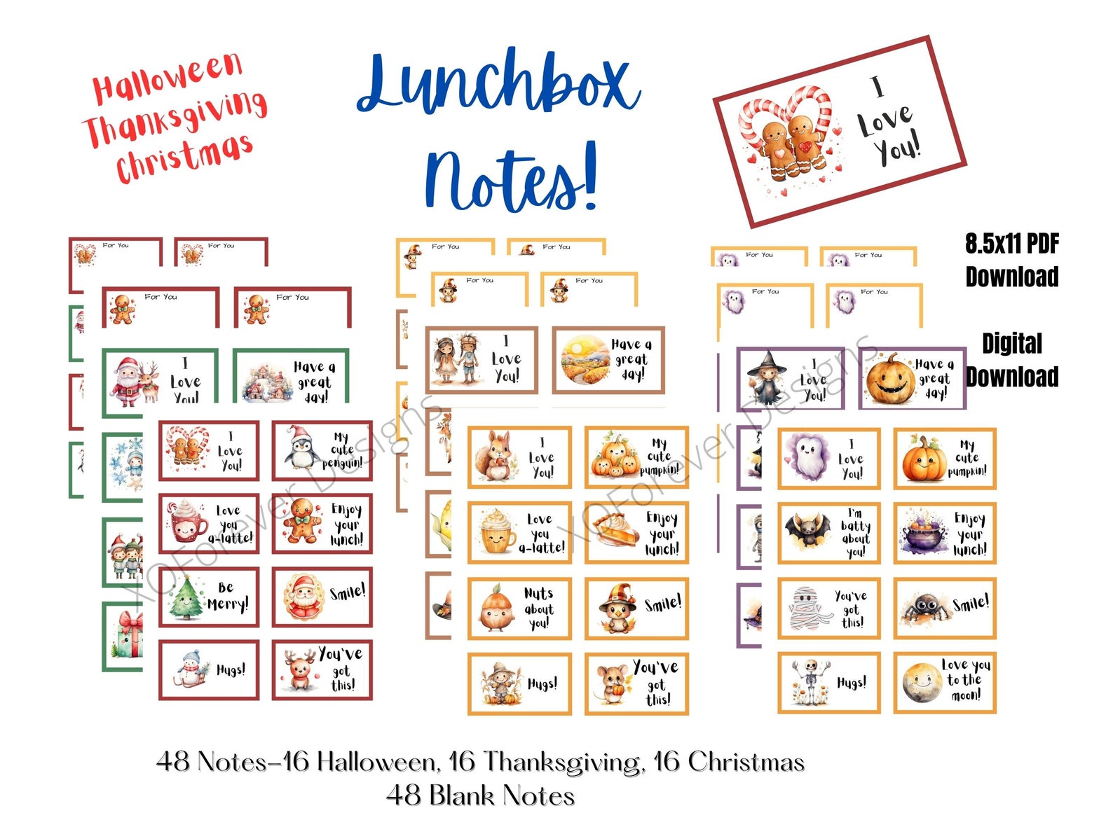 Printable Seasonal Bundle | Seasonal Lunch Box Notes for Kids | Cute ...