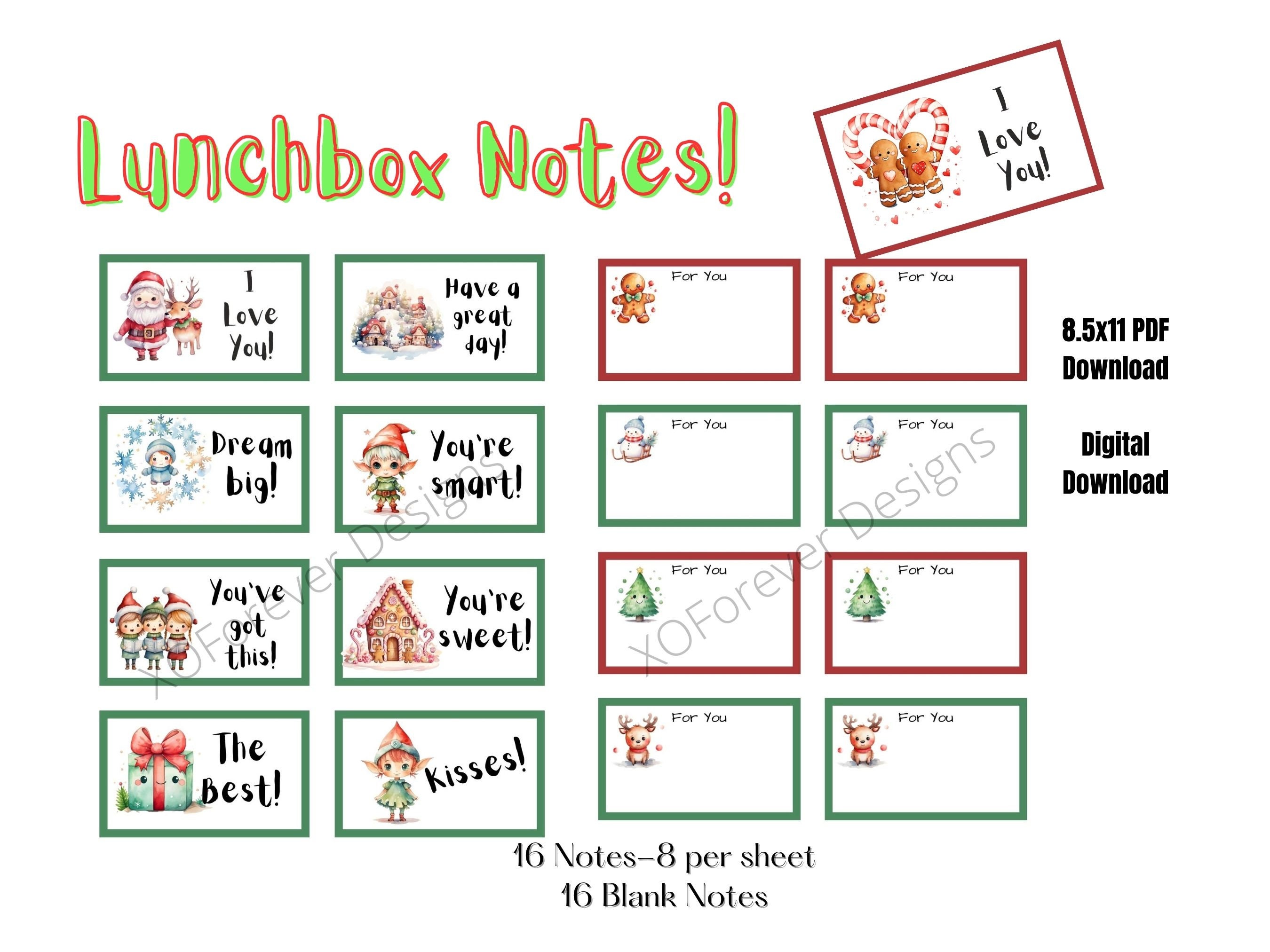 Printable Christmas Lunch Box Notes for Kids | Cute Christmas Lunchbox ...