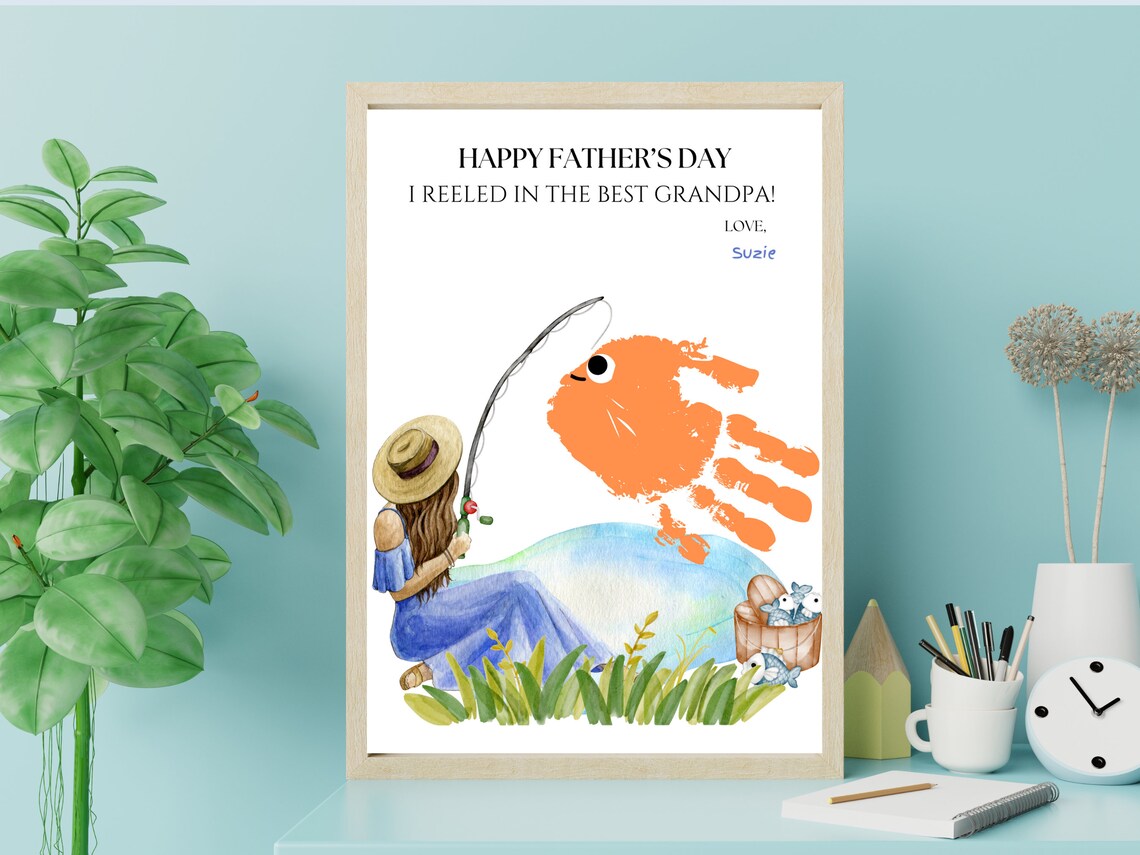 Father's Day Handprint Daughter | Fathers Day Handprint Fishing | Dad ...