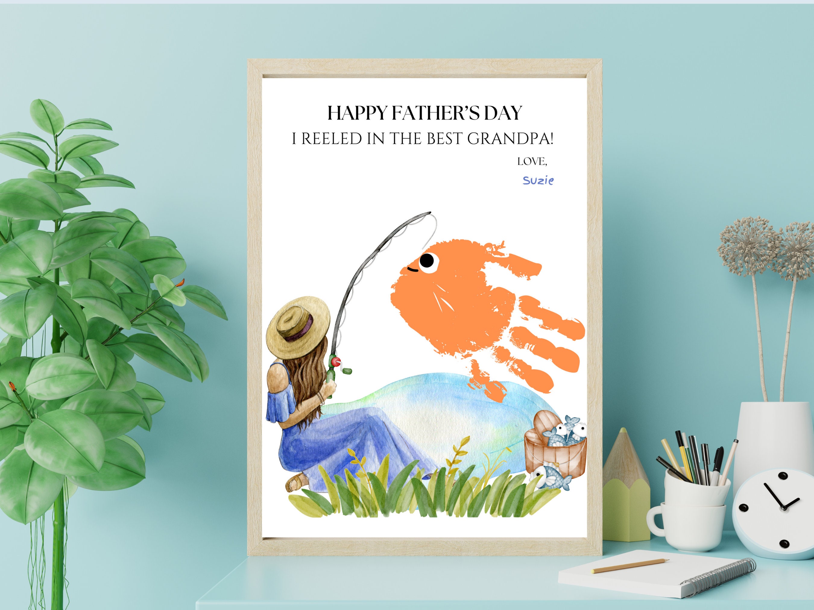 Father's Day Handprint Daughter | Fathers Day Handprint Fishing | Dad ...