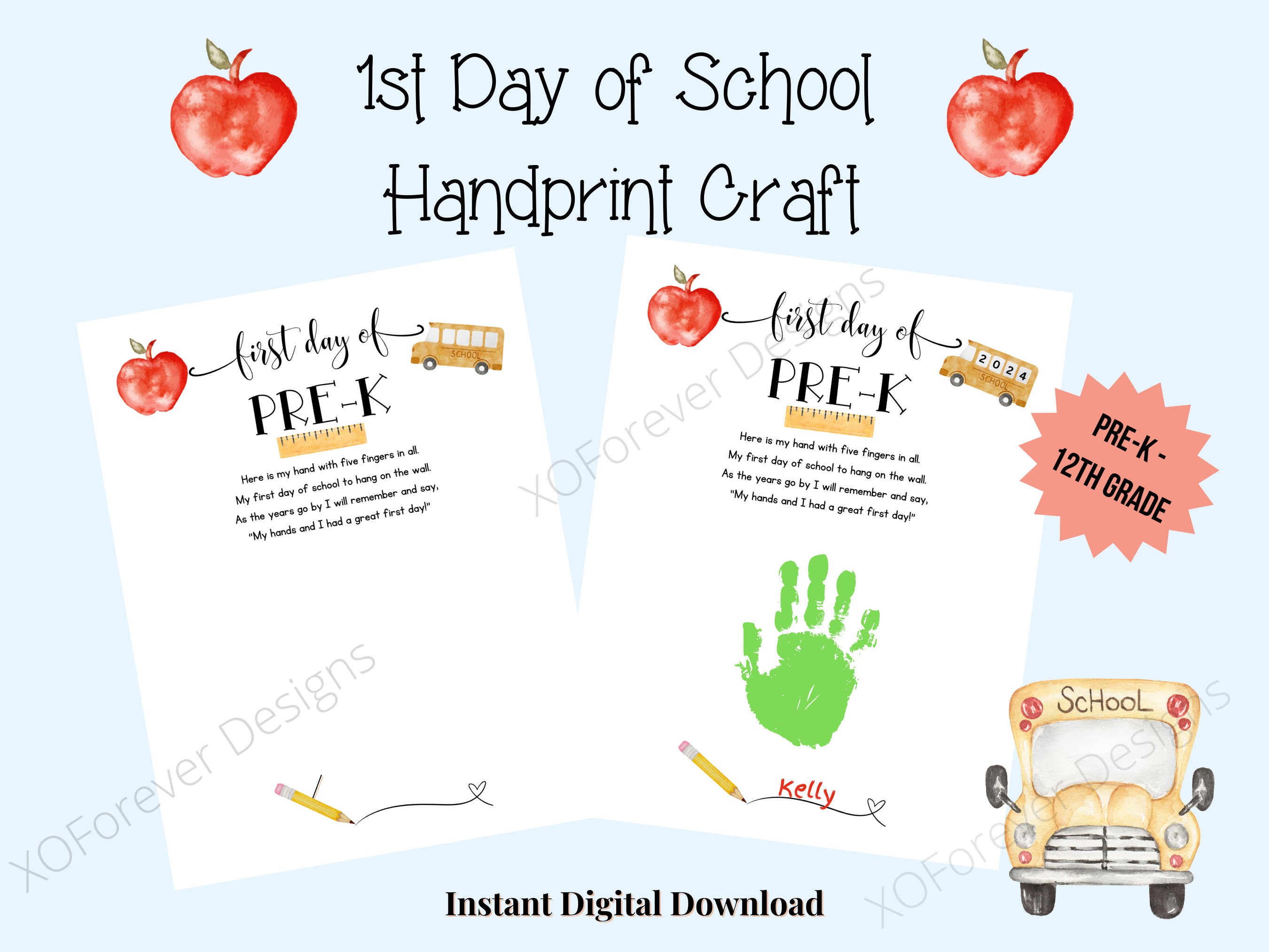 First Day of School Handprint Art Memory Book Teacher Resources Hello ...