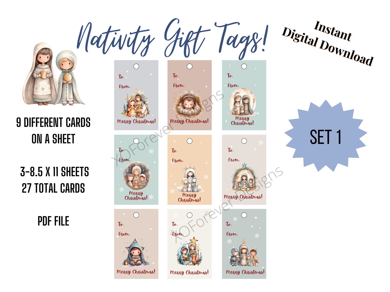 Nativity Gift Tags, Printable Gift Tags, Religious Gift Tags, Holiday ...